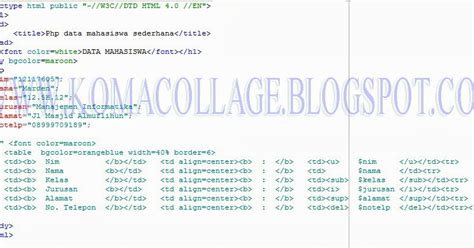 Koma Collage Membuat Tabel Mahasiswa Sederhana Dengan Codingan Php