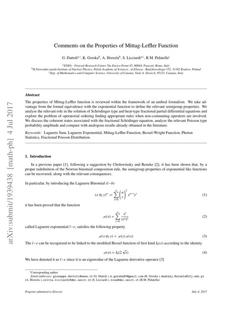 Pdf Comments On The Properties Of Mittag Leffler Function