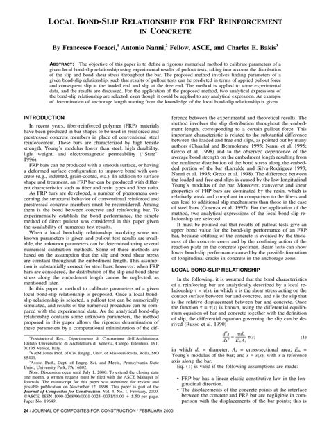 Pdf Local Bond Slip Relationship For Frp Reinforcement In Concrete