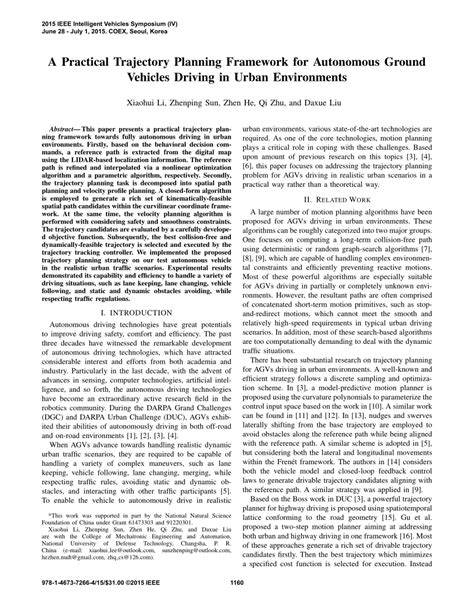 Pdf A Practical Trajectory Planning Framework For Autonomous Ground Vehicles Driving In Urban