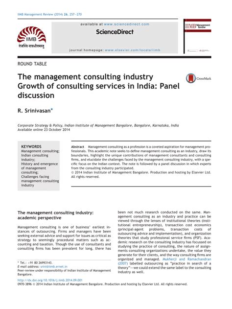 Pdf The Management Consulting Industry Growth Of Consulting Services In India Panel Discussion
