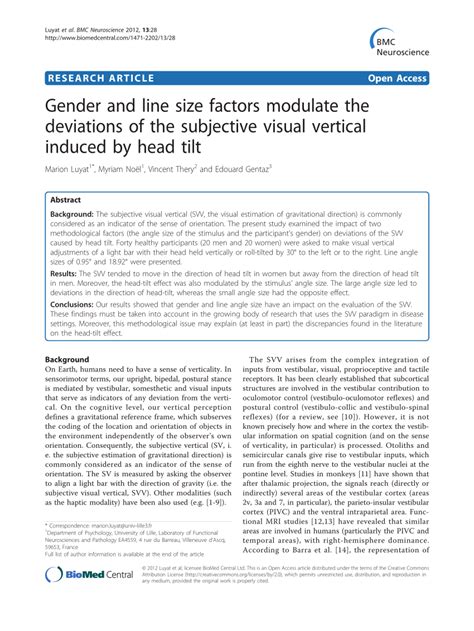Pdf Gender And Line Size Factors Modulate The Deviations Of The Subjective Visual Vertical