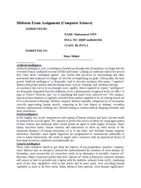 Midterm Exam Assignment Computer Science Pdf Artificial
