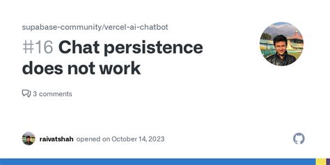 Chat Persistence Does Not Work · Issue 16 · Supabase Communityvercel Ai Chatbot · Github