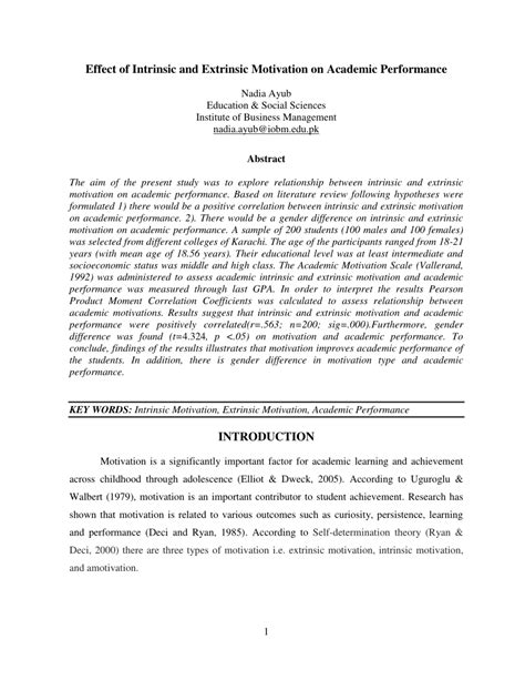 Pdf Effect Of Intrinsic And Extrinsic Motivation On Academic Performance