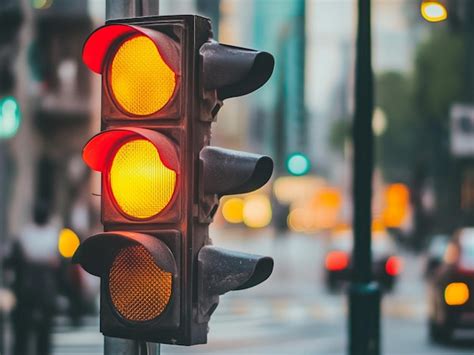 A City Crossing With A Semaphore Red And Yellow Light In Semaphore