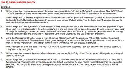 Solved How To Manage Database Security Exercise 1 Write A
