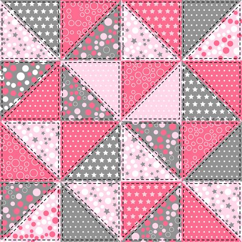 Pink And Gray Background Patchwork Pattern With Geometric Ornaments Quilt Design From Stitched