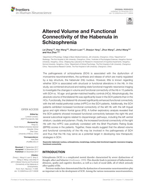 Pdf Altered Volume And Functional Connectivity Of The Habenula In