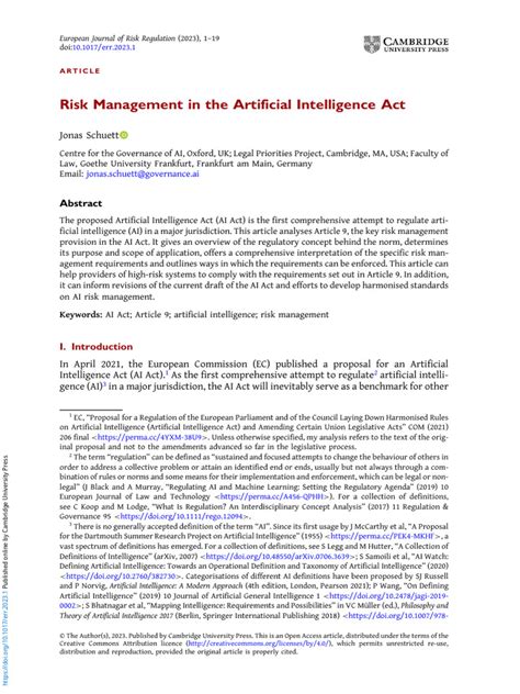 Risk Management In The Artificial Intelligence Act Pdf Artificial Intelligence