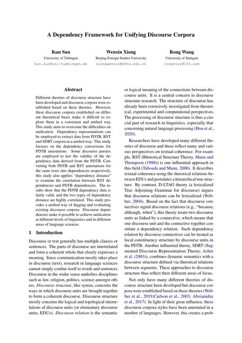 PDF A Dependency Framework For Unifying Discourse Corpora