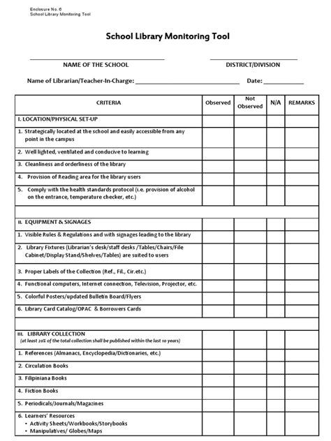 school library monitoring tool form pdf