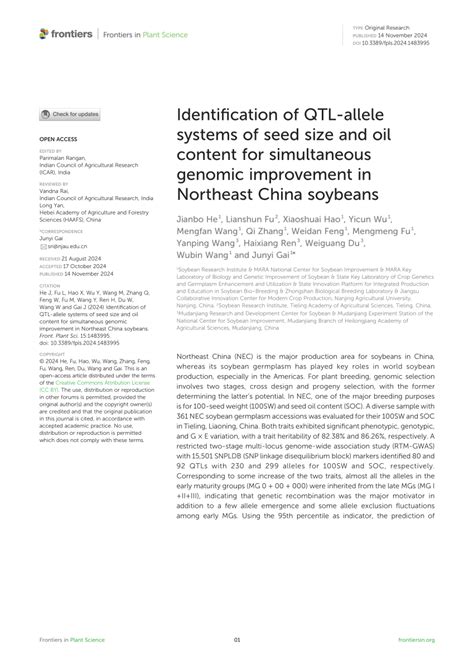 Pdf Identification Of Qtl Allele Systems Of Seed Size And Oil Content For Simultaneous Genomic