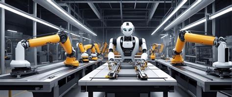 Premium Photo Streamlining Automation Robot Assembly Line In Futuristic Factory