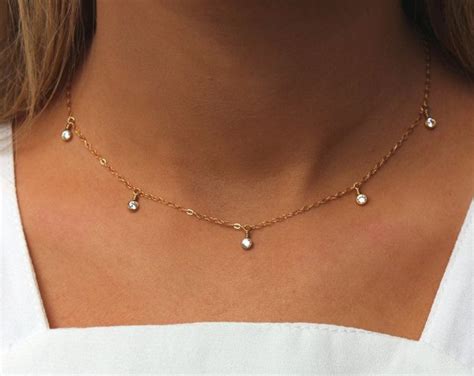 Dangle Crystal Necklace Dangling Stone Necklace Gold Or Silver