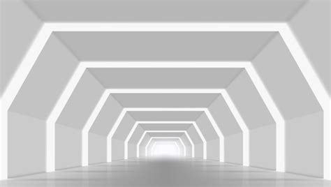 3d 추상적인 빛과 미래 지향적인 복도 인테리어 프리미엄 벡터