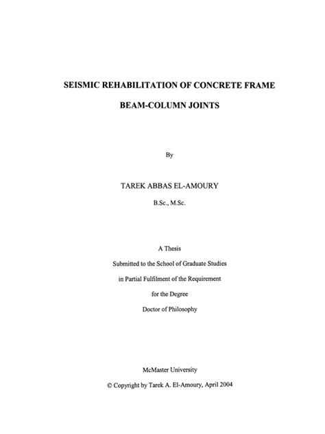 Seismic Rehabilitation Of Concrete Frame Beam Column Joints Deformación Por Cortante Pdf