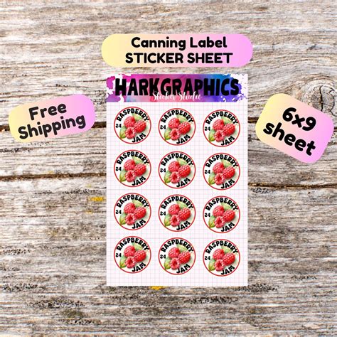 Raspberry Sauce Canning Labels Kiss Cut Sticker 6x9 Sheet Raspberry Sauce Canning Label
