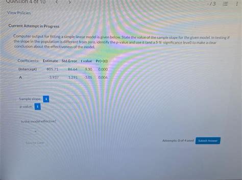 solved computer output for fitting a simple linear model is
