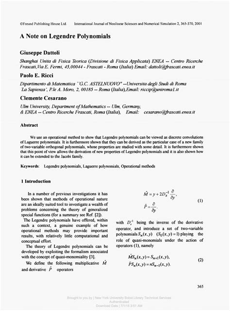 pdf a note on legendre polynomials