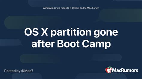 Os X Partition Gone After Boot Camp Macrumors Forums