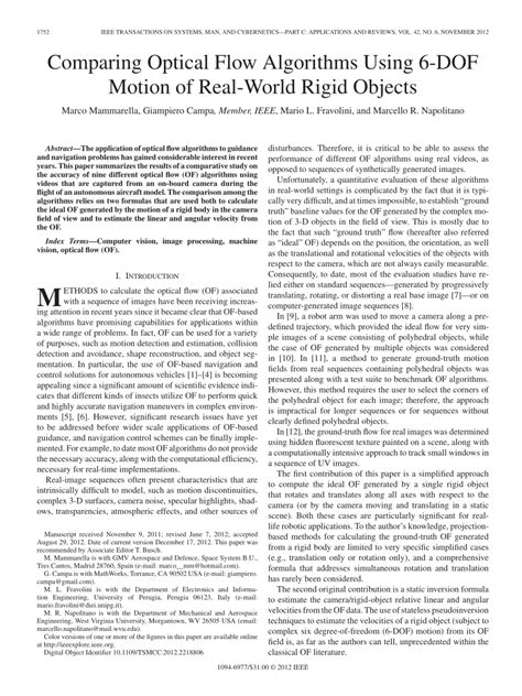 Pdf Comparing Optical Flow Algorithms Using 6 Dof Motion Of Real World Rigid Objects