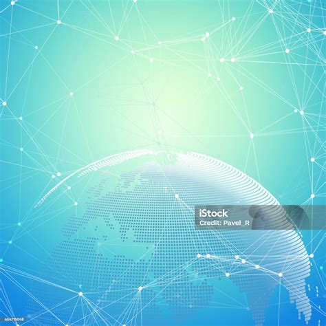 연결 라인 및 점 다각형 선형 텍스처와 추상 미래 배경 세계 세계 블루입니다 글로벌 네트워크 연결 기하학적 설계 기술 디지털