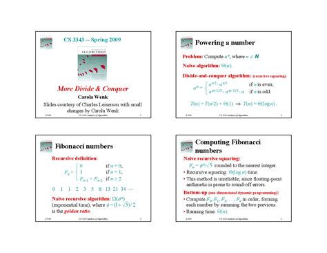 Lecture Slides On More Divide And Conquer Analysis Of Algorithms Cs