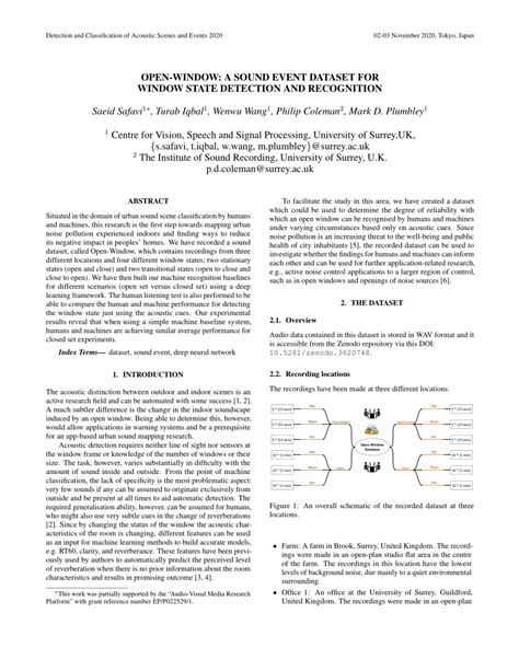 Pdf Detection And Classification Of Acoustic Scenes And Events 2020 Open Window A Sound Event