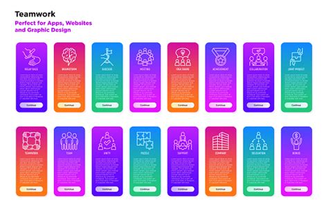 얇은 라인 아이콘 세트와 팀워크 모바일 사용자 인터페이스 릴레이 경주 브레인 스토밍 성공 회의 아이디어 공유 공동 프로젝트 단결 지원 위임 현대 벡터 그림입니다 개발에 대한