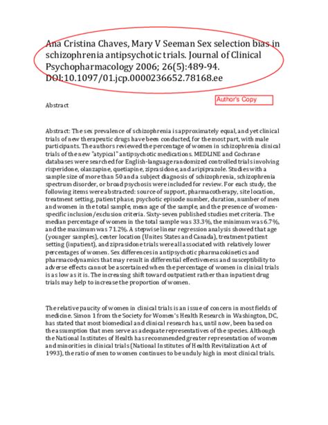 Pdf Sex Selection Bias In Schizophrenia Antipsychotic Trials