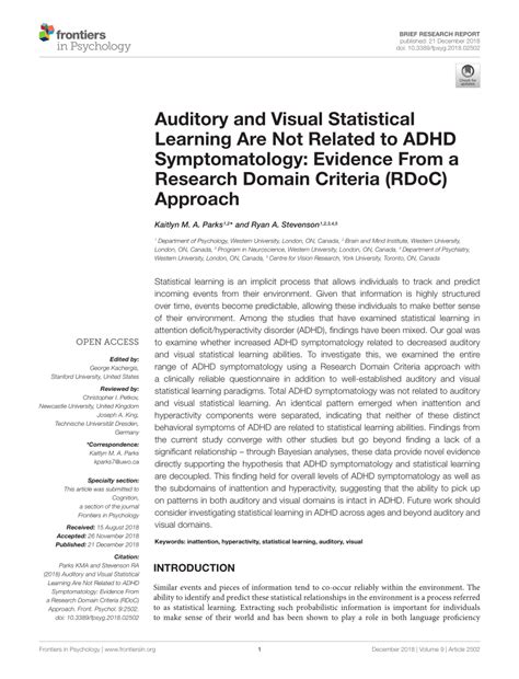 Pdf Auditory And Visual Statistical Learning Are Not Related To Adhd Symptomatology Evidence