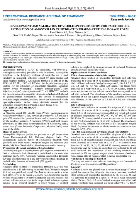 Pdf Development And Validation Of Visible Spectrophotometric Method For Estimation Of