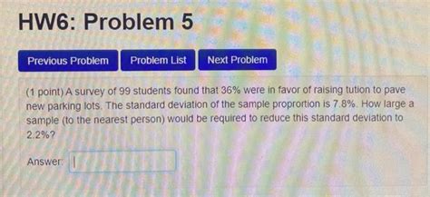 Solved Hw6 Problem 5 Previous Problem Problem List Next