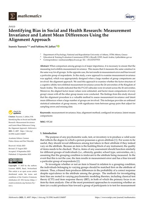 Pdf Identifying Bias In Social And Health Research Measurement Invariance And Latent Mean