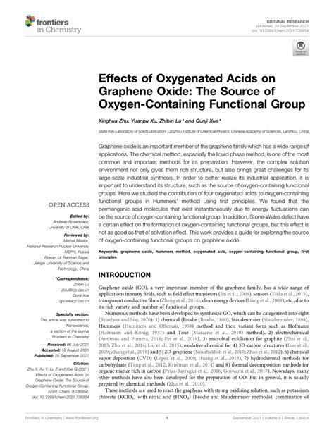 Pdf Effects Of Oxygenated Acids On Graphene Oxide The Source Of Oxygen Containing Functional