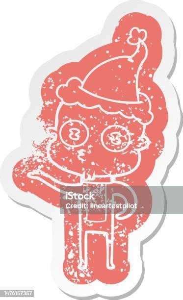 산타 모자를 쓴 이상한 대머리 우주인의 기발한 만화 고민 스티커 귀여운에 대한 스톡 벡터 아트 및 기타 이미지 귀여운 기이함 낙서 드로잉 Istock