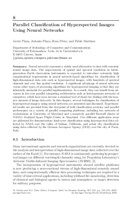 Pdf Parallel Classification Of Hyperspectral Images Using Neural Networks