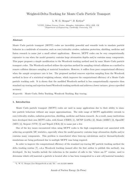 Pdf Weighted Delta Tracking For Monte Carlo Particle Transport