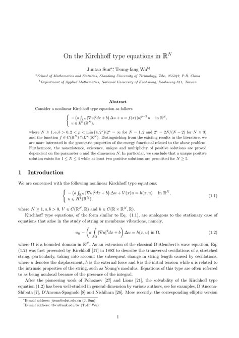 Pdf On The Kirchhoff Type Equations In Mathbb{r} {n}