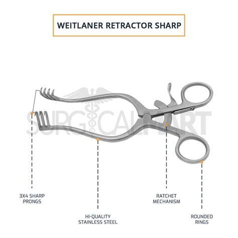 Weitlaner Self Retaining Retractor 3x4 Prong Sharp 65