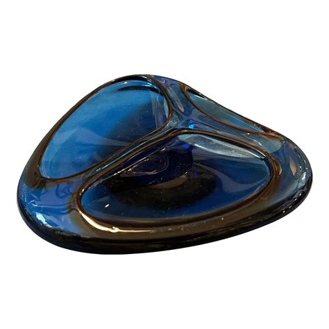1980s Modernist Blue And Brown Murano Glass Triangular Ashtray Chairish