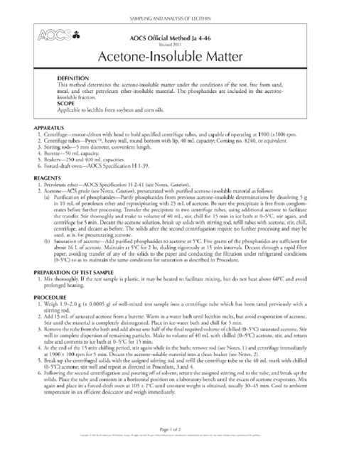 Aocs Official Method Ja 4 46 Acetone Insoluble Matter Pdf