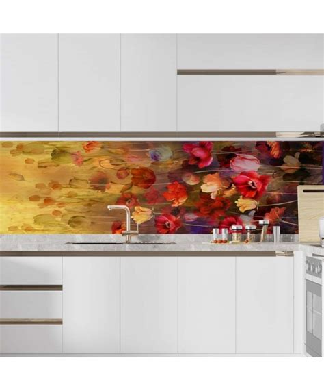 Цветно пано гръб за кухня красиви пастелни цветя от самозалепващо пвц фолио —