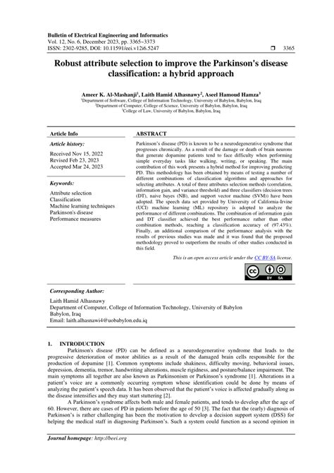 Pdf Robust Attribute Selection To Improve The Parkinsons Disease