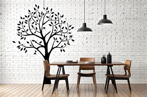 Premium Photo A Tree On A Wall With A Table And Chairs