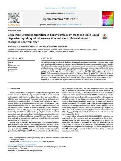 Pdf Magnetic Ionic Liquid Extraction For Cr In Honey