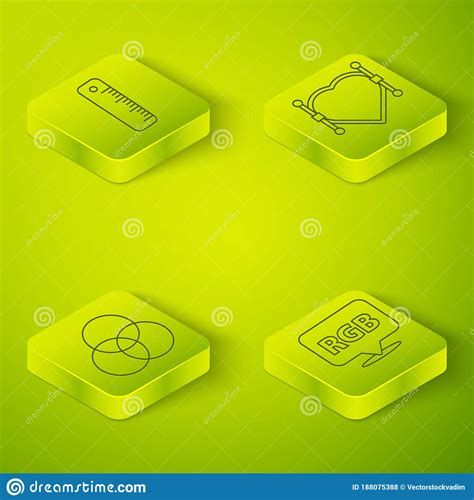 Set Isometric Heart With Bezier Curve RGB And CMYK Color Mixing Speech Bubble With RGB And