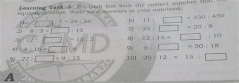 Learning Task 2 Fill Each Box With The Correct Number That Equivalent