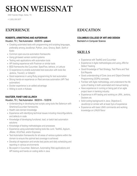 Test Automation Resume Samples Velvet Jobs